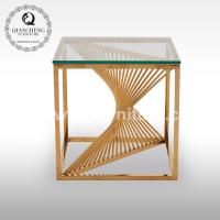 China 12mm Glass Stainless Steel Side Tables 49x49x51cm Golden Frame for sale