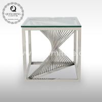 China 12mm Glass Stainless Steel Side Tables 49x49x51cm Golden Frame for sale