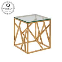 China Square 55x55x55cm Stainless Steel Side Tables Clear Glass Home Furniture for sale