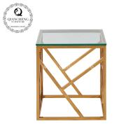 China Square 55x55x55cm Stainless Steel Side Tables Clear Glass Home Furniture for sale