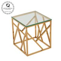 China Square 55x55x55cm Stainless Steel Side Tables Clear Glass Home Furniture for sale
