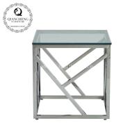 China Square 55x55x55cm Stainless Steel Side Tables Clear Glass Home Furniture for sale