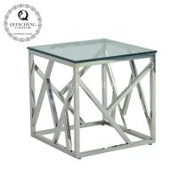 China Square 55x55x55cm Stainless Steel Side Tables Clear Glass Home Furniture for sale