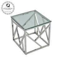 China Square 55x55x55cm Stainless Steel Side Tables Clear Glass Home Furniture for sale