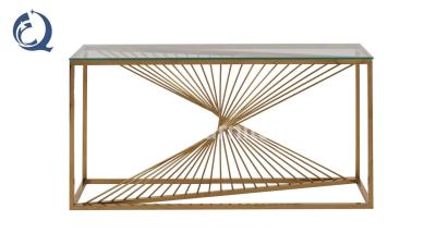 China Tempered Glass 150x45x85cm SS Console Table French Style Gold Metal Legs for sale