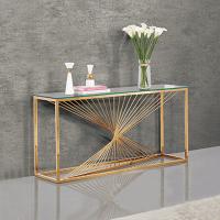 China Tempered Glass 150x45x85cm SS Console Table French Style Gold Metal Legs for sale