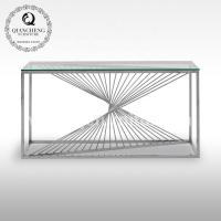 China Tempered Glass 150x45x85cm SS Console Table French Style Gold Metal Legs for sale