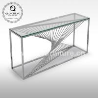 China Tempered Glass 150x45x85cm SS Console Table French Style Gold Metal Legs for sale