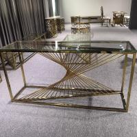 China Tempered Glass 150x45x85cm SS Console Table French Style Gold Metal Legs for sale