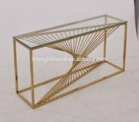 China Tempered Glass 150x45x85cm SS Console Table French Style Gold Metal Legs for sale