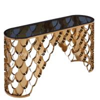 China Qiancheng Glass Top SS Console Table gold stainless steel legs for sale