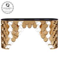 China Qiancheng Glass Top SS Console Table gold stainless steel legs for sale