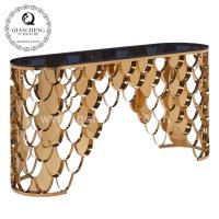 China Qiancheng Glass Top SS Console Table gold stainless steel legs for sale