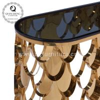 China Qiancheng Glass Top SS Console Table gold stainless steel legs for sale