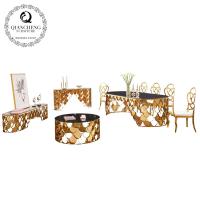 China Qiancheng Glass Top SS Console Table gold stainless steel legs for sale