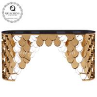 China Qiancheng Glass Top SS Console Table gold stainless steel legs for sale