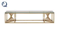 China Gold Silver OEM Stainless Steel TV Stand With 12mm Tempered Glass for sale