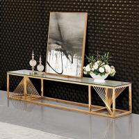 China Gold Silver OEM Stainless Steel TV Stand With 12mm Tempered Glass for sale