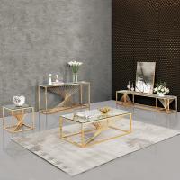 China Gold Silver OEM Stainless Steel TV Stand With 12mm Tempered Glass for sale