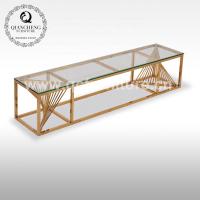 China Gold Silver OEM Stainless Steel TV Stand With 12mm Tempered Glass for sale