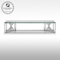 China Gold Silver OEM Stainless Steel TV Stand With 12mm Tempered Glass for sale