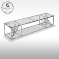 China Gold Silver OEM Stainless Steel TV Stand With 12mm Tempered Glass for sale