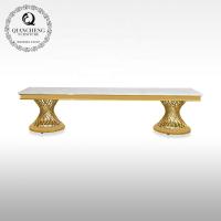 China Metal 60kg Luxury TV Table For Living Room White Top Gold Frame for sale