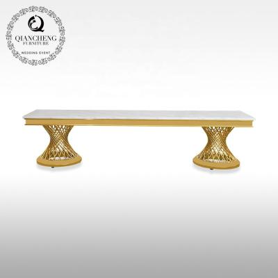 China Metal 60kg Luxury TV Table For Living Room White Top Gold Frame for sale