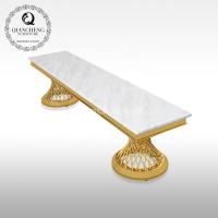 China Metal 60kg Luxury TV Table For Living Room White Top Gold Frame for sale