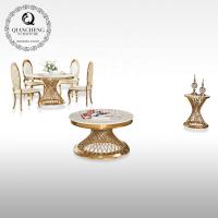 China Metal 60kg Luxury TV Table For Living Room White Top Gold Frame for sale