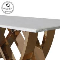 China 78inch Luxury Marble Dining Table 8 Seater Stainless Steel Metal Legs for sale