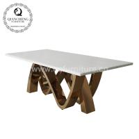 China 78inch Luxury Marble Dining Table 8 Seater Stainless Steel Metal Legs for sale