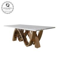 China 78inch Luxury Marble Dining Table 8 Seater Stainless Steel Metal Legs for sale