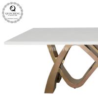 China 78inch Luxury Marble Dining Table 8 Seater Stainless Steel Metal Legs for sale