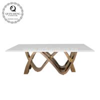 China 78inch Luxury Marble Dining Table 8 Seater Stainless Steel Metal Legs for sale