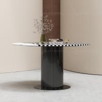 China Black Metal Dia 130x75cm Marble Top Round Dining Table long lasting wear for sale