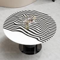 China Black Metal Dia 130x75cm Marble Top Round Dining Table long lasting wear for sale