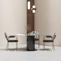 China Black Metal Dia 130x75cm Marble Top Round Dining Table long lasting wear for sale