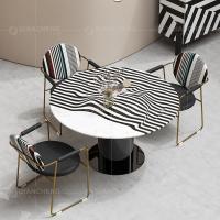 China Black Metal Dia 130x75cm Marble Top Round Dining Table long lasting wear for sale