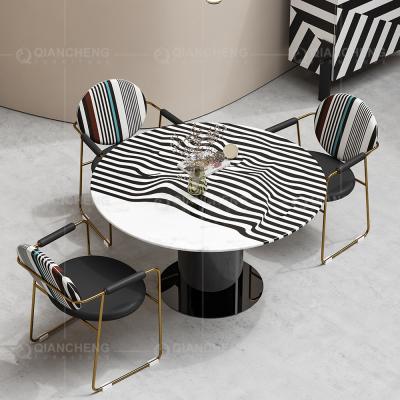 China Black Metal Dia 130x75cm Marble Top Round Dining Table long lasting wear for sale