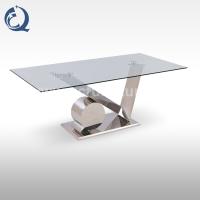 China clear 0.4CBM Tempered Glass Dining Table V Shape SS201 Base For Restaurant for sale
