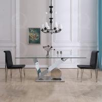 China clear 0.4CBM Tempered Glass Dining Table V Shape SS201 Base For Restaurant for sale