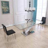 China clear 0.4CBM Tempered Glass Dining Table V Shape SS201 Base For Restaurant for sale