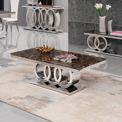 China 130x70x45cm SS Coffee Table 20mm Marble Top Living Room Tables for sale