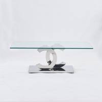 China Clear 0.2cbm Tempered Glass Top Coffee Table polished stainless steel legs for sale