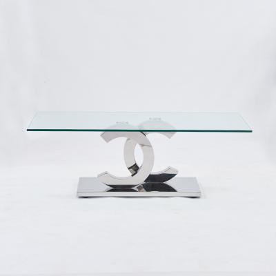 China Clear 0.2cbm Tempered Glass Top Coffee Table polished stainless steel legs for sale