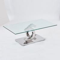China Clear 0.2cbm Tempered Glass Top Coffee Table polished stainless steel legs for sale
