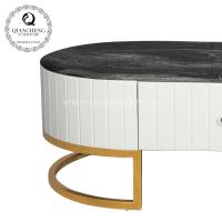 China Metal Frame Marble Living Room Table With MDF Cabinet 130x70x44cm for sale