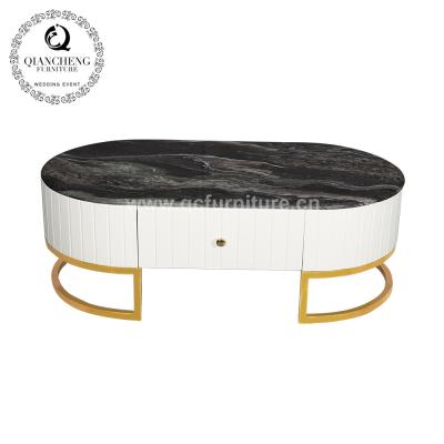China Metal Frame Marble Living Room Table With MDF Cabinet 130x70x44cm for sale
