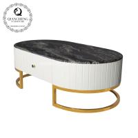 China Metal Frame Marble Living Room Table With MDF Cabinet 130x70x44cm for sale